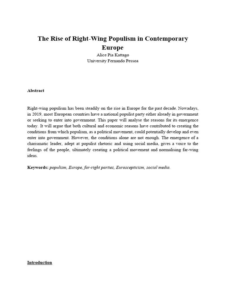 Rise of Right-Wing Populism in Europe | PDF | Populism | Far Right Politics