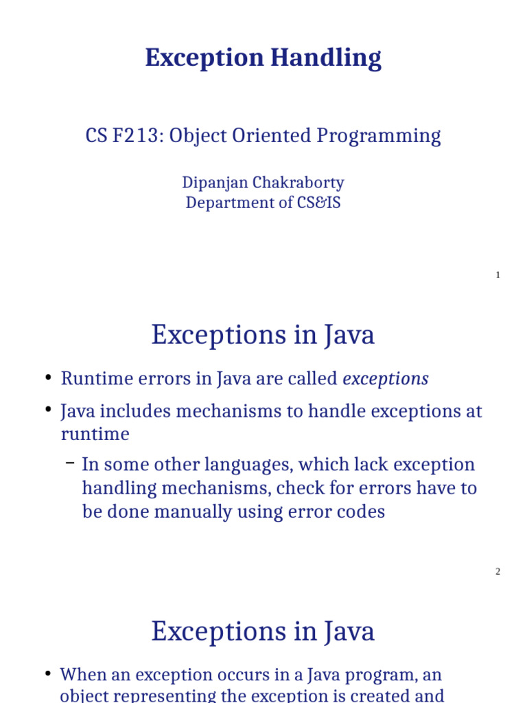 Exception Handling: CS F213: Object Oriented Programming | PDF | Method (Computer Programming ...