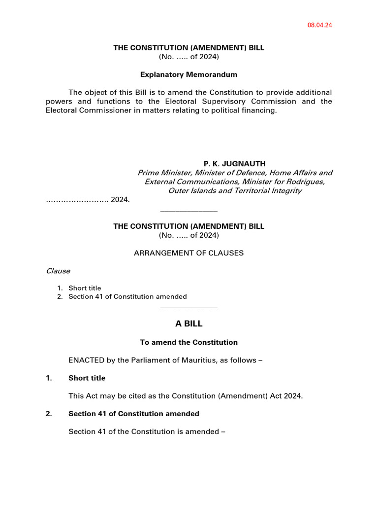 The Constitution (Amendment) Bill 2024 | PDF | Politics