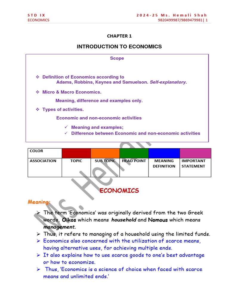 Eco STD Ix Chapter 1 | Download Free PDF | Microeconomics | Economics