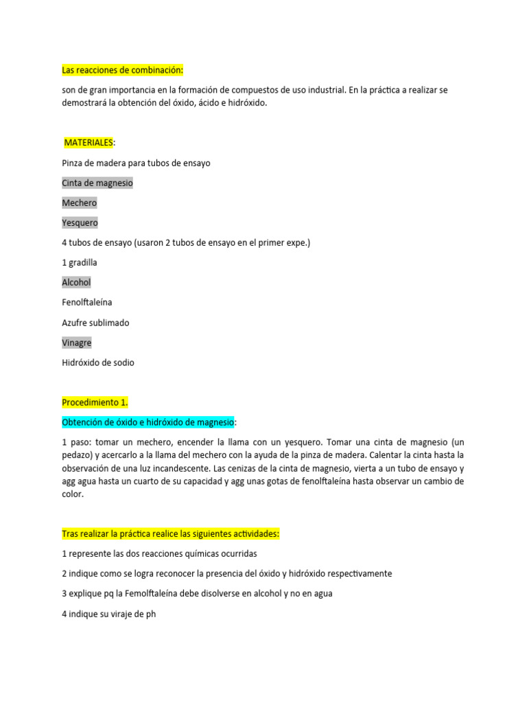 Las Reacciones de Combinación | PDF