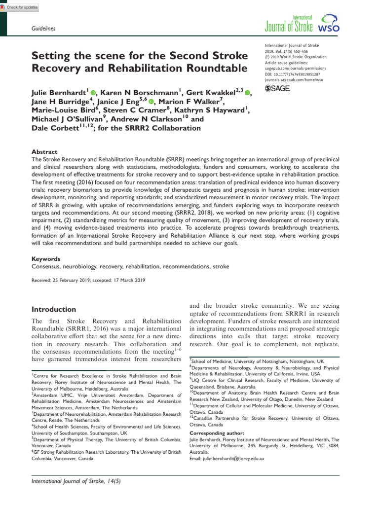 Bernhardt 2019 - Setting The Scene For The Second Stroke Recovery and ...