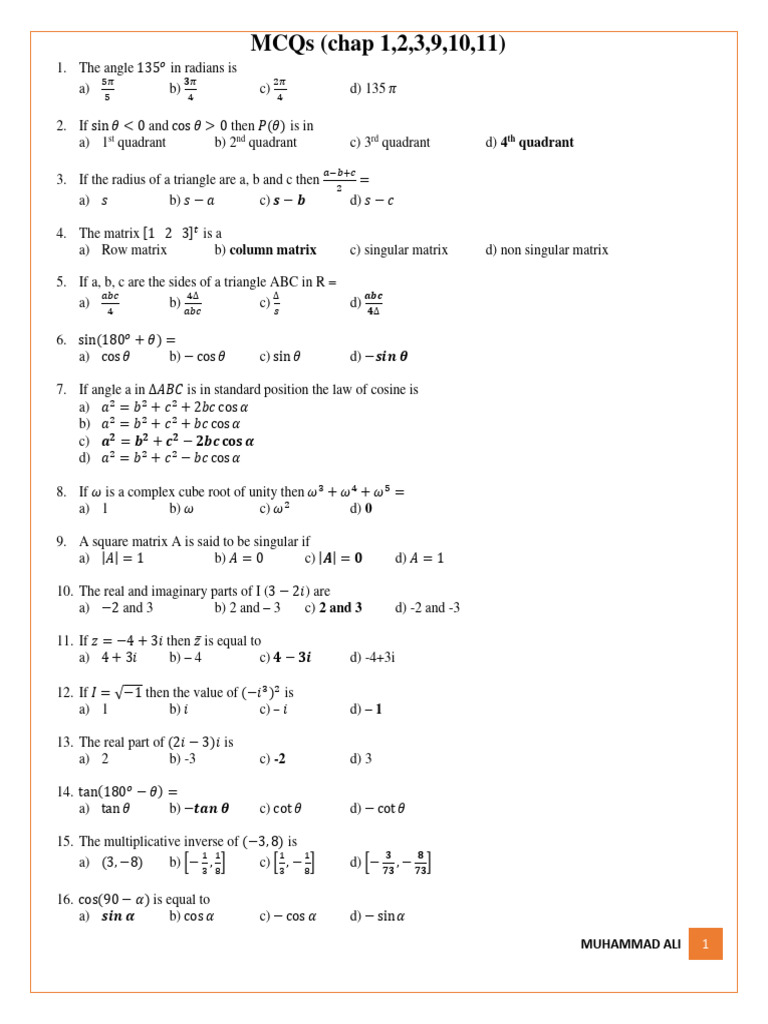 XI Mcqs - 115512 | PDF | Mathematical Optimization | Matrix Theory