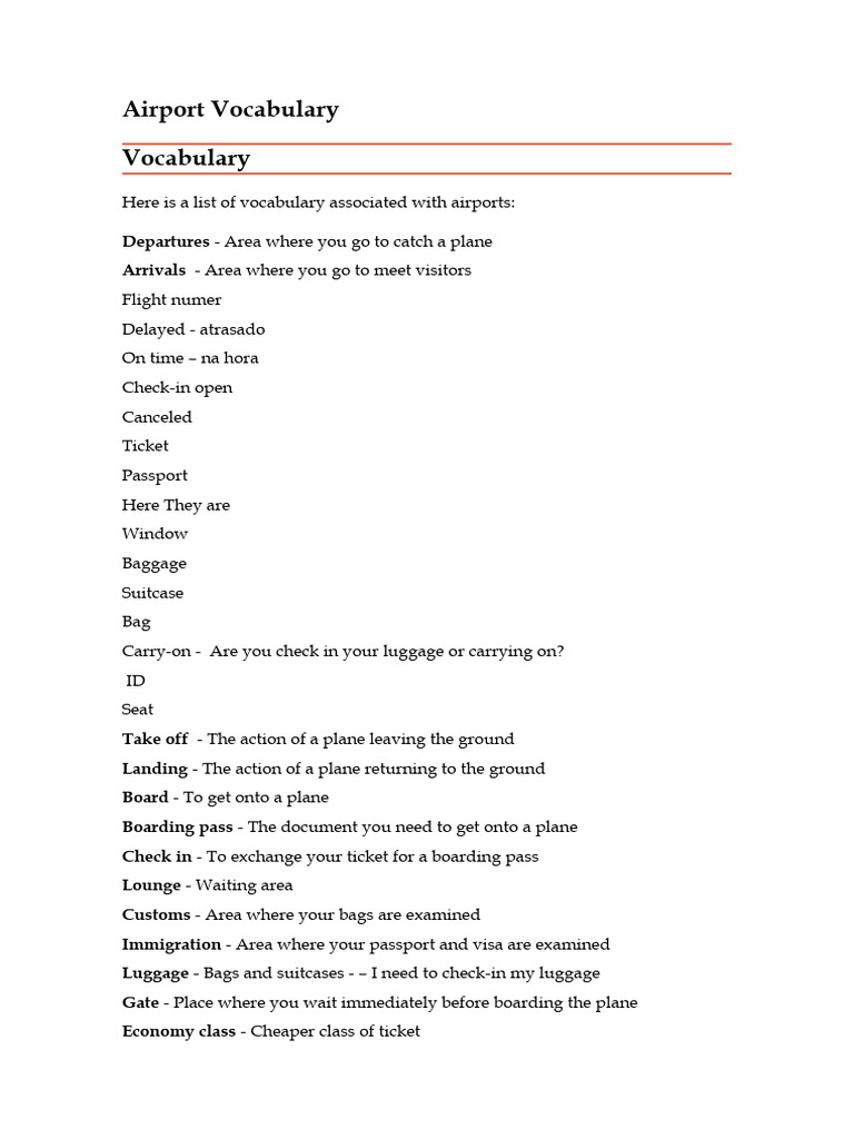 Airport Vocabulary | PDF
