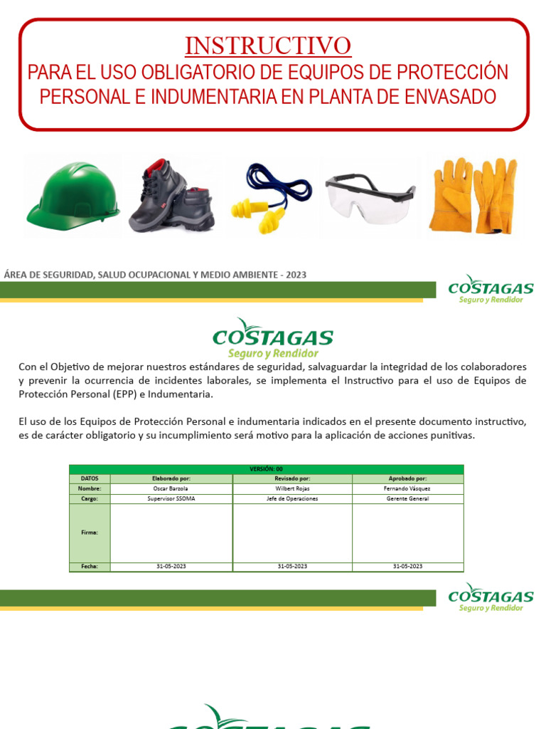 Instructivo para El Uso de Epp en Planta | PDF