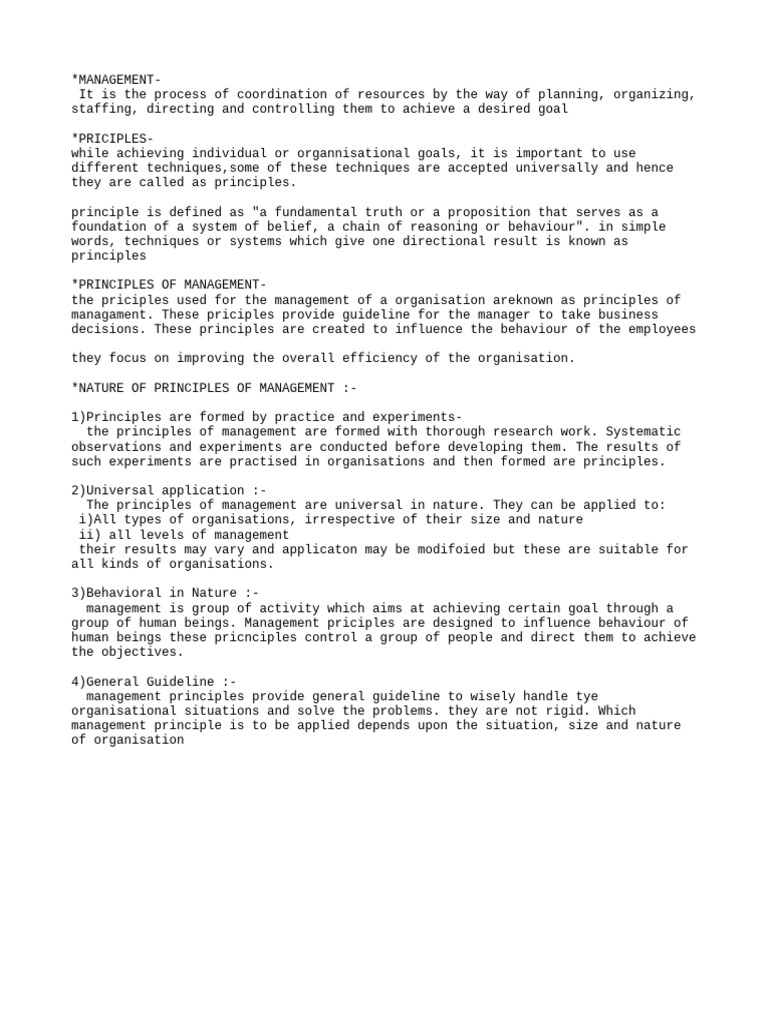 Chapter - 1 PRINCIPLES OF MANAGEMENT | PDF