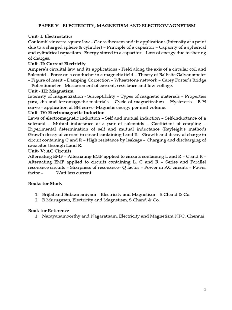 B.SC., Physics - Electricity and Magnetism | PDF | Capacitance | Inductance