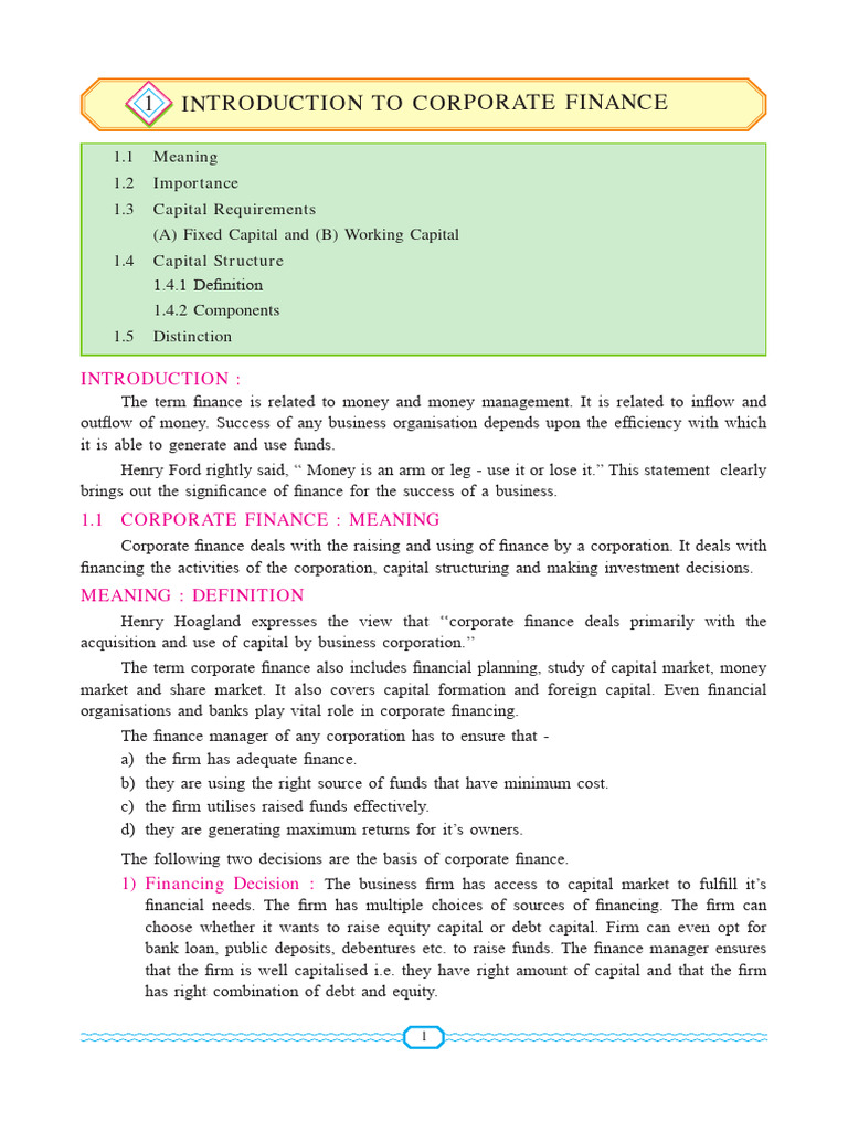 Chapter 1 Pdf Financial Capital Capital Structure