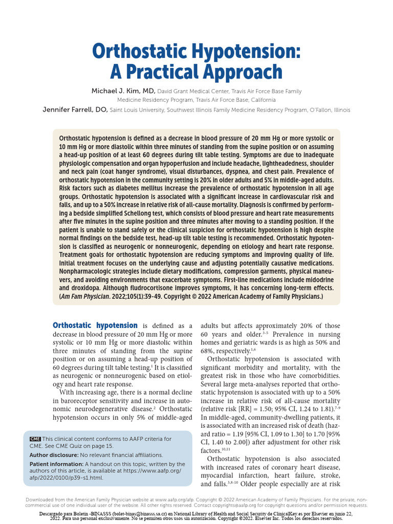 Orthostatic Hypotension: A Practical Approach | PDF | Blood Pressure ...