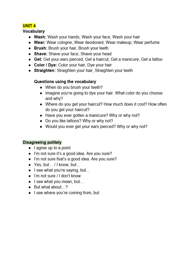 Intermediate 2 Pdf Hairstyle Verb