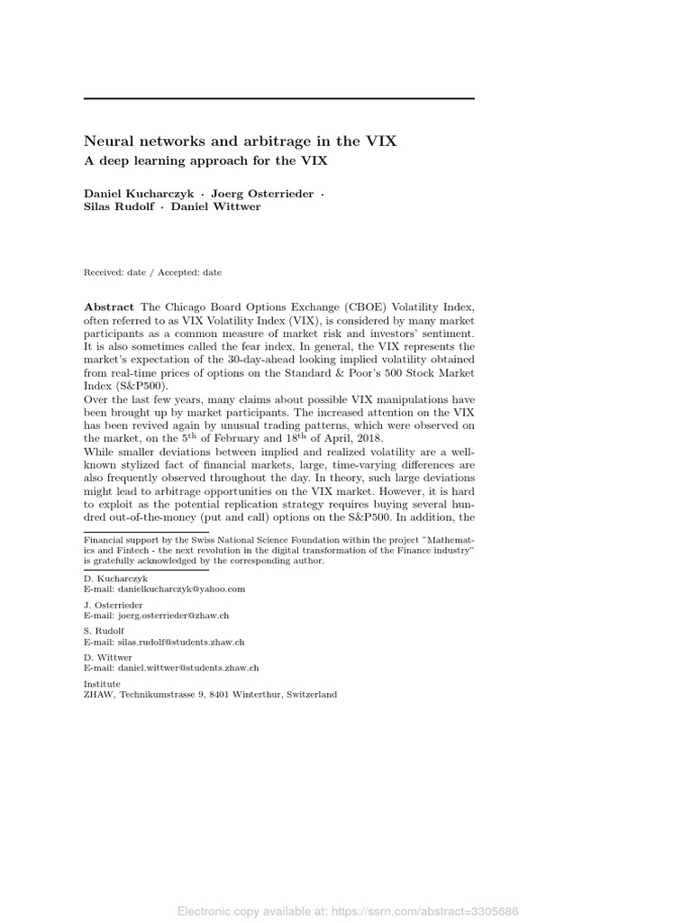 Neural Networks and Arbitrage in The VIX | PDF | Vix | Option (Finance)