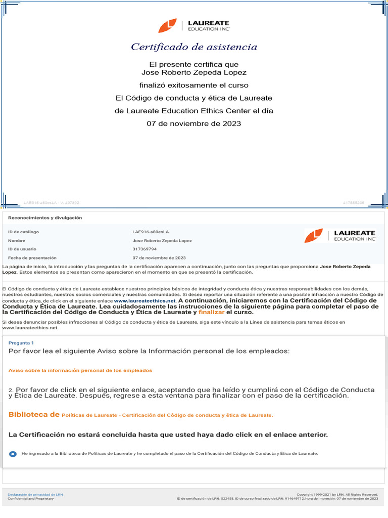 Certificado de Finalización de Curso | PDF