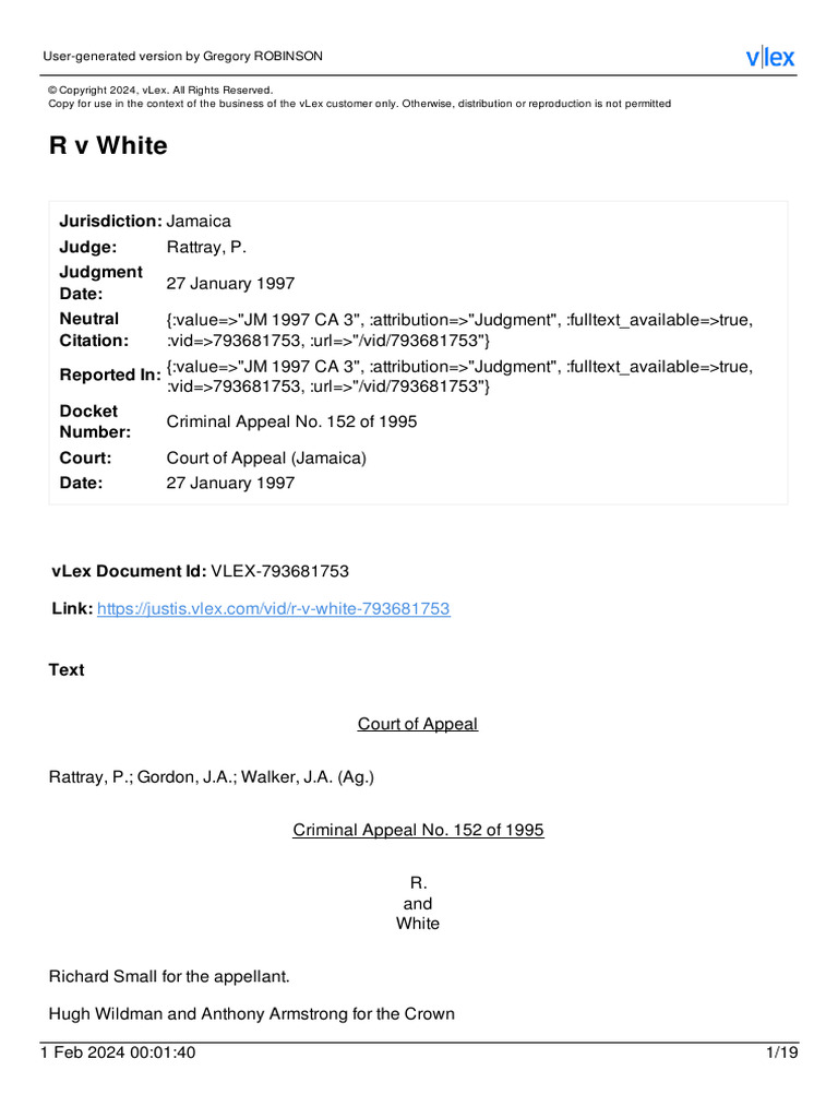 R V White R V White | PDF | Trials | Evidence (Law)
