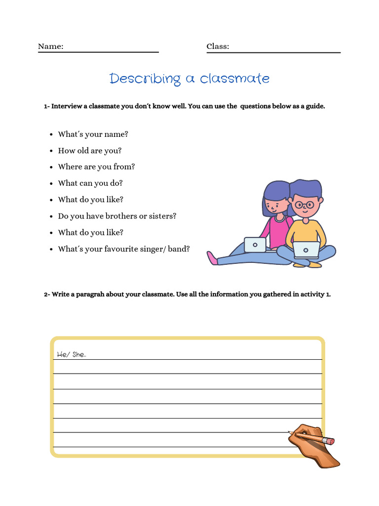Decribing A Classmate EFL Writing Activity | PDF