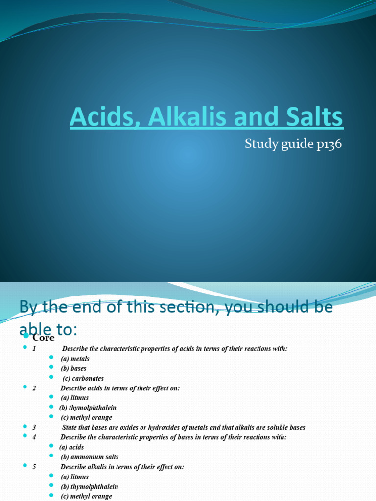 Acids, Alkalis, and Salts Overview | PDF | Salt (Chemistry) | Hydroxide