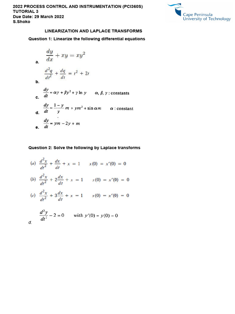 Linearization and Laplace Transforms | PDF | Teaching Methods & Materials | Science & Mathematics