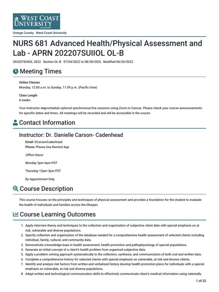 NURS 681 Advanced Health Physical Assessment and Lab APRN 202207SUIIOL ...