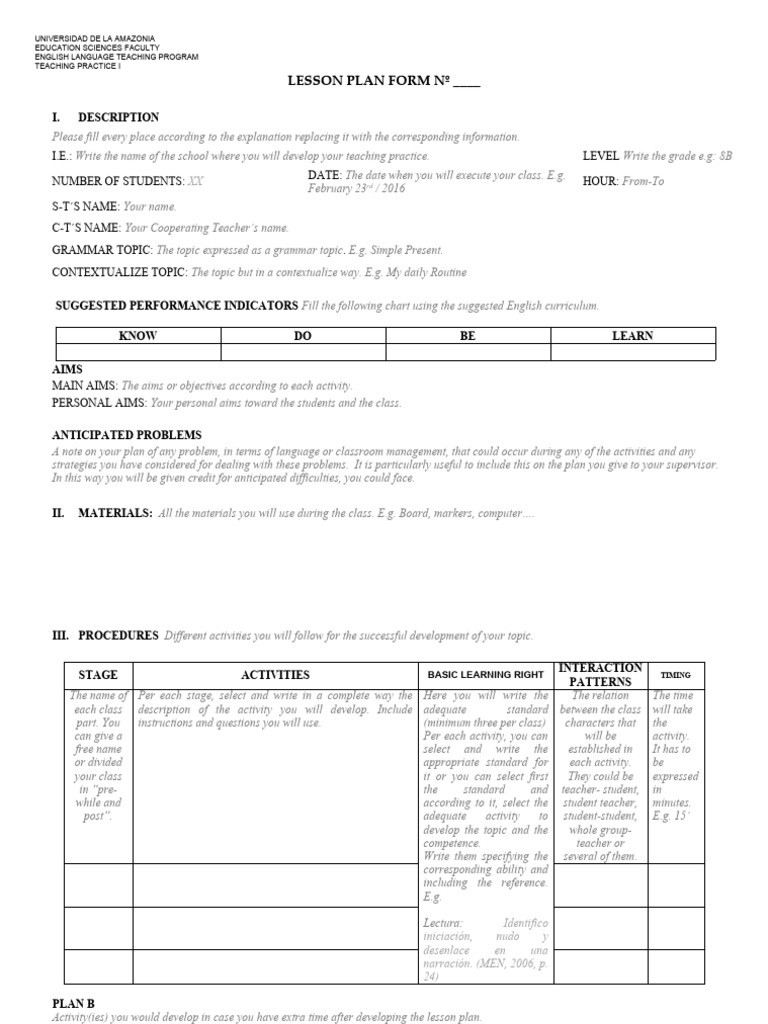 Lesson Plan - Form | PDF | Lesson Plan | Teachers
