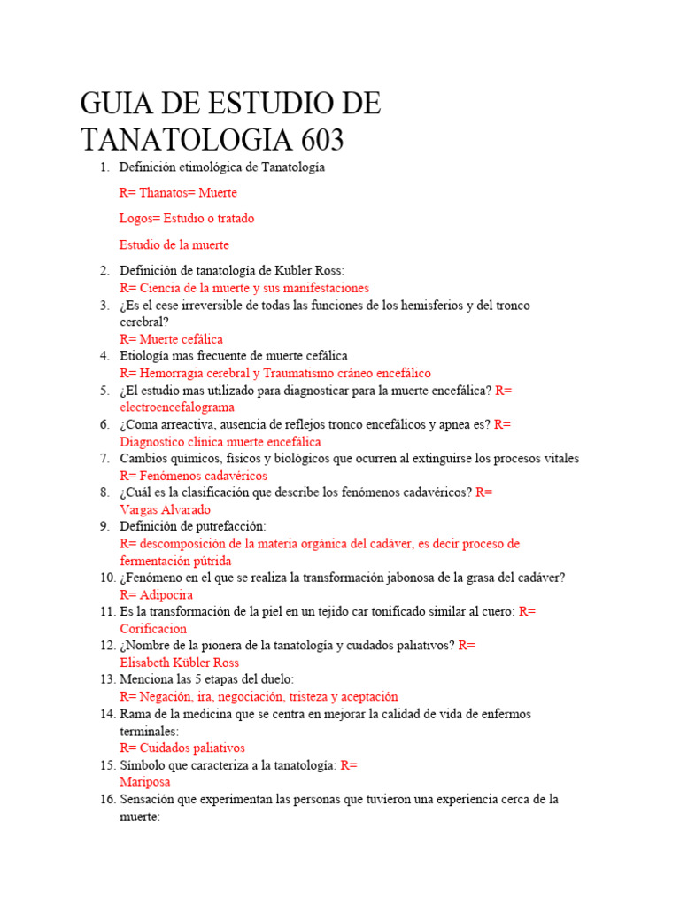 Guia de Estudio de Tanatologia 603 | PDF | Muerte | Medicina