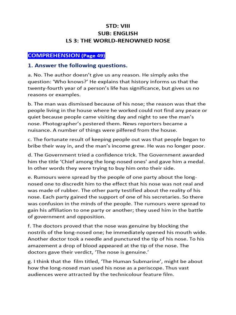 Q.A. - The World Renowned Nose | PDF | Grammar | Syntax