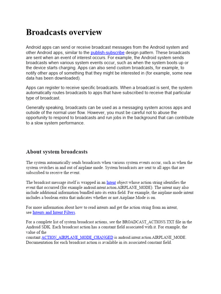 Broadcasts Overview Pdf Android Operating System Mobile App