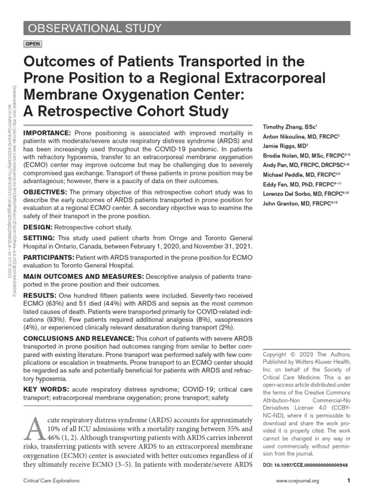Outcomes of Patients Transported in The Prone Position To A Regional ...