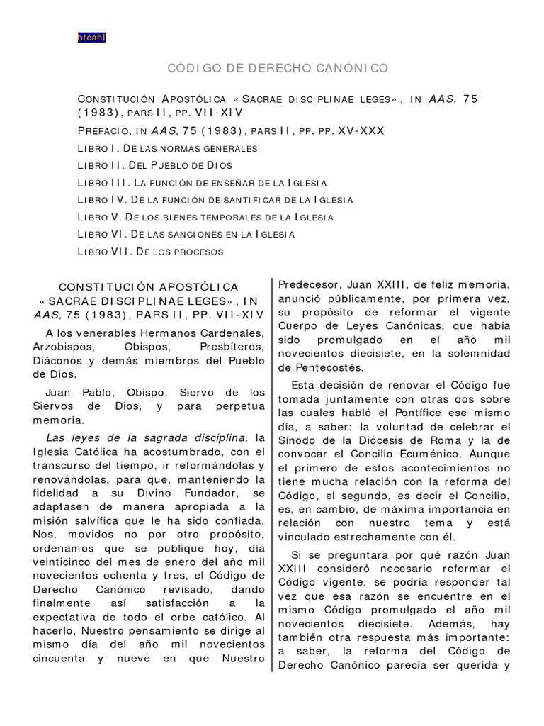 Codigo de Derecho Canónico 1983 | PDF | Iglesia Católica | Concilio ...