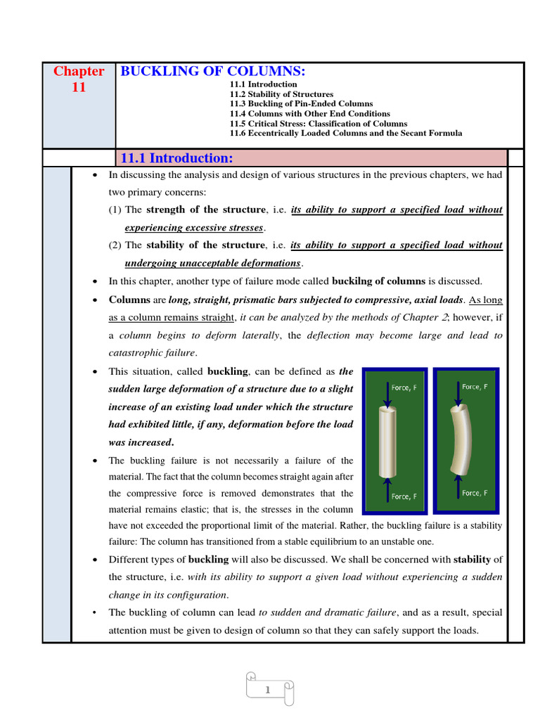 Chapter 11 Buckling of Column f2021s | PDF | Buckling | Column