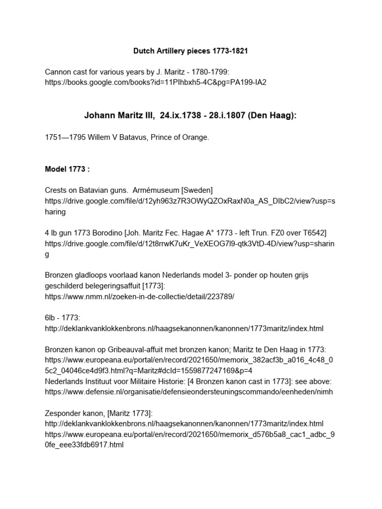 Dutch Artillery History 1773-1821 | PDF | Artillery | Ballistics