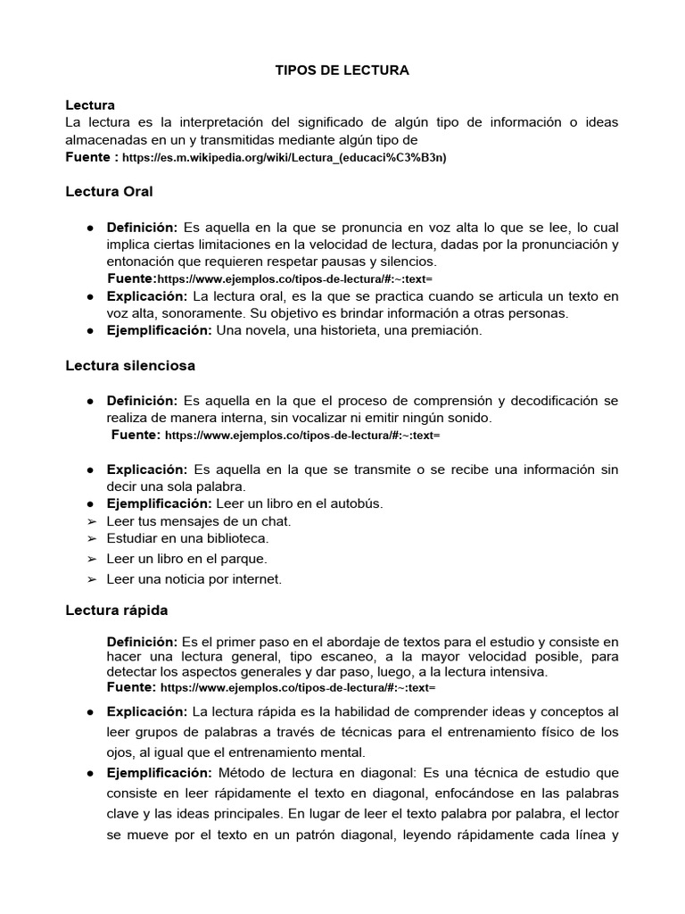 Tipos de Lectura | PDF | Comprensión lectora | Lectura veloz