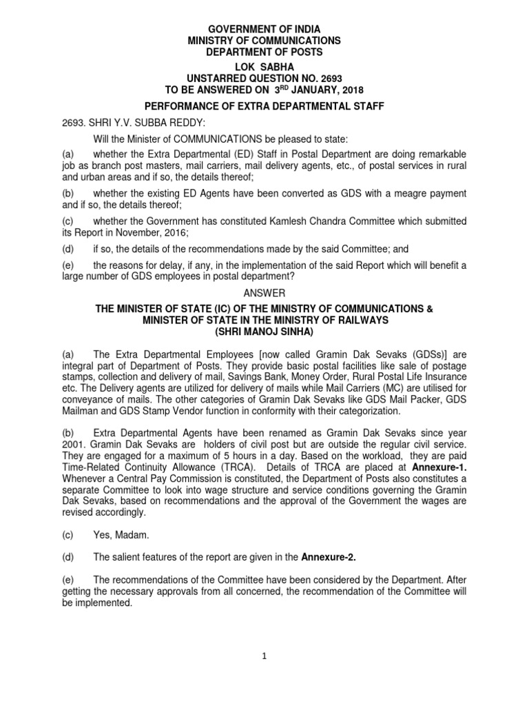 Loksabhaquestions Annex 13 AU2693 | PDF | Mail | Welfare