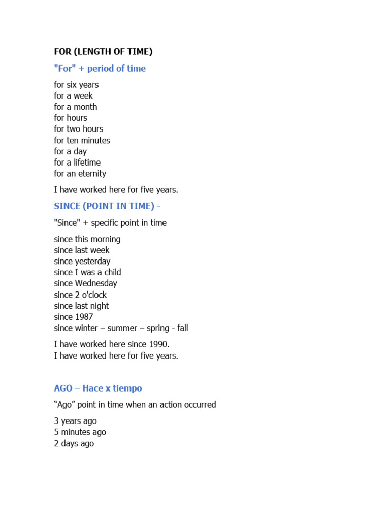 When Do We Use For and Since | PDF
