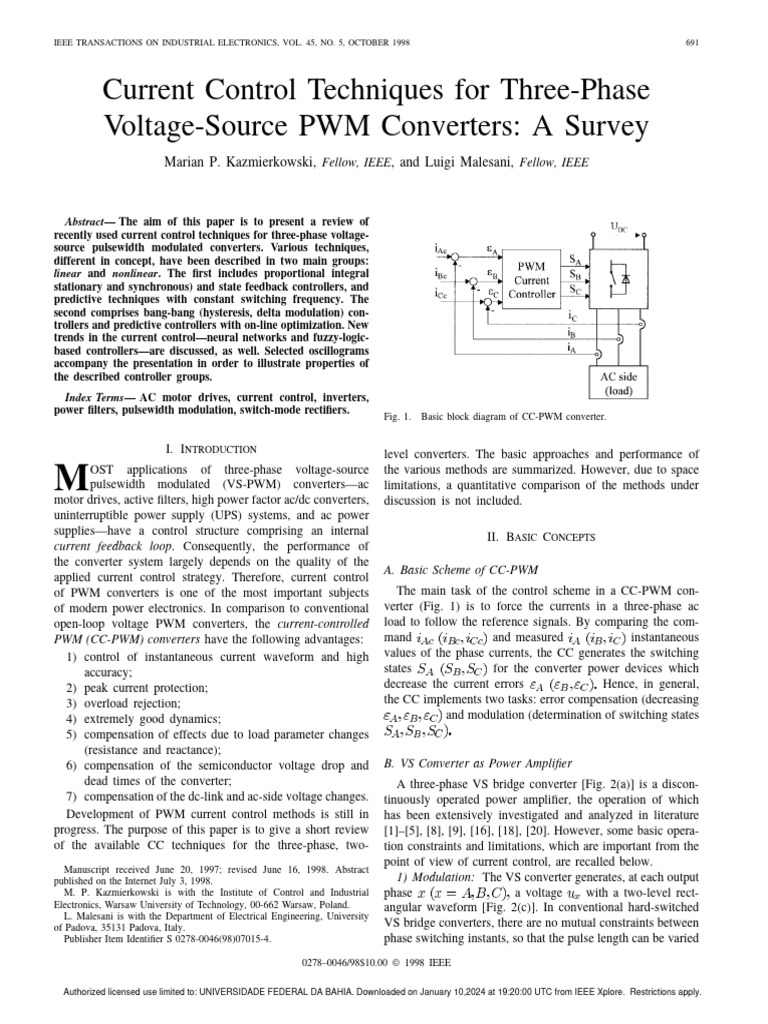 Current Control Techniques For Three-Phase Voltage-Source PWM Converters A Survey | PDF | Power ...