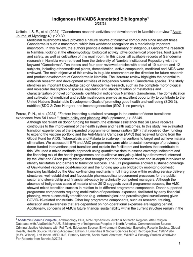 Indigenous HIV:AIDS Annotated Bibliography 2-2024 2 | PDF | Management ...