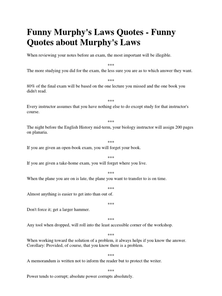 Funny Murphy's Laws Quotes - Funny Quotes About Murphy's Laws | PDF ...