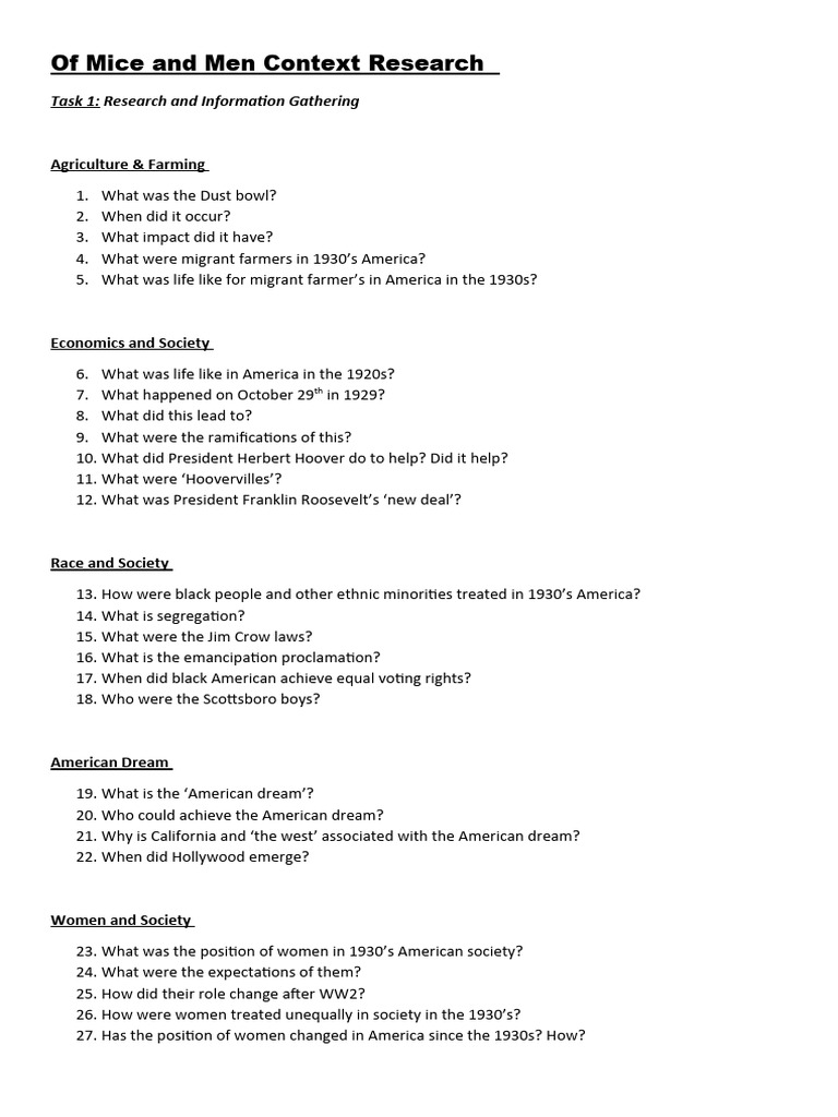 OMAM Context Questions | PDF | Society Of The United States