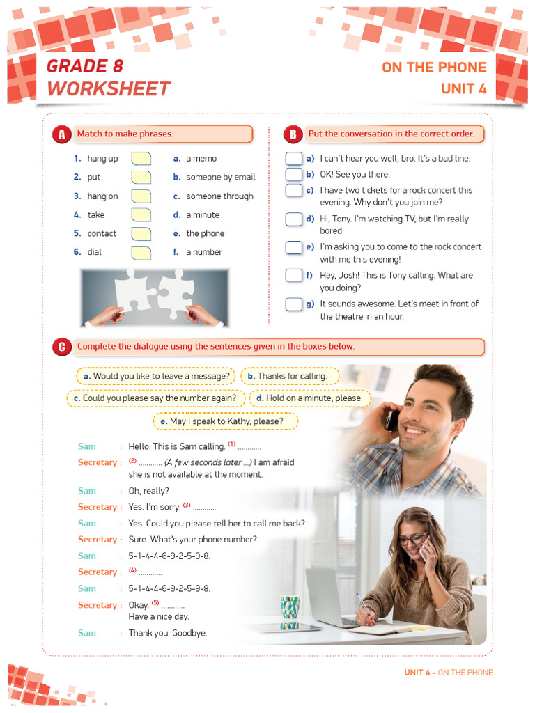 Grade 8 Online Worksheet Unit 4 | PDF | Telephone