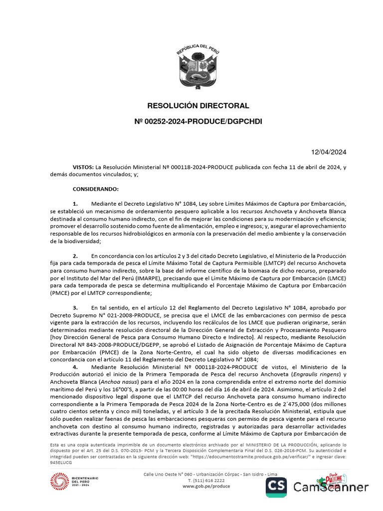 RD-252-2024-produce-dgpchdi LMC 2024 | PDF | Regulación | Pescado