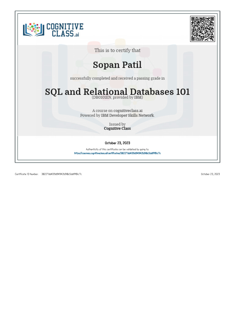 SQL and Relational Databases Certificate | PDF