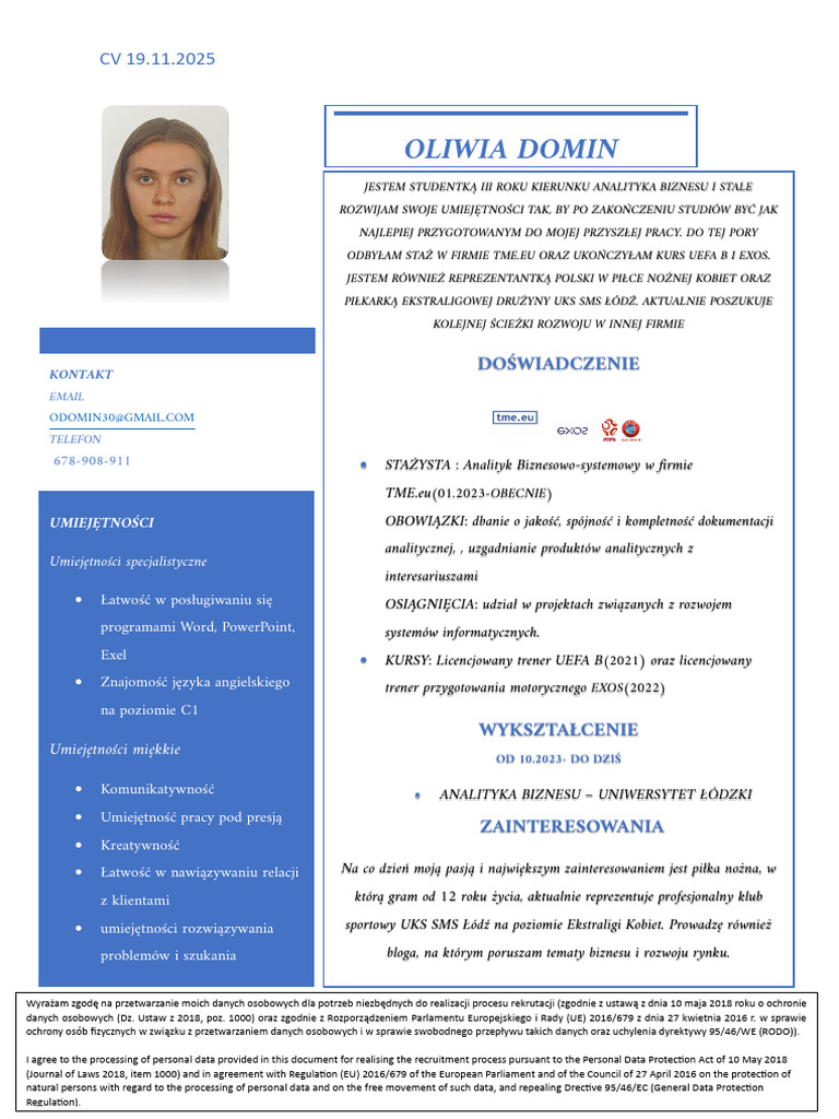 RUP23G3 - CV - Oliwia Domin" | PDF