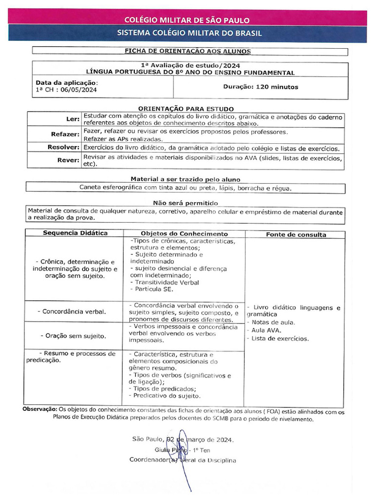 Foa 8 Ano Ef Lingua Portuguesa | PDF