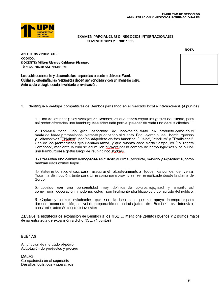 Examen Parcial en FN - 1596 Resuelto | Descargar gratis PDF | Negocios Internacionales ...