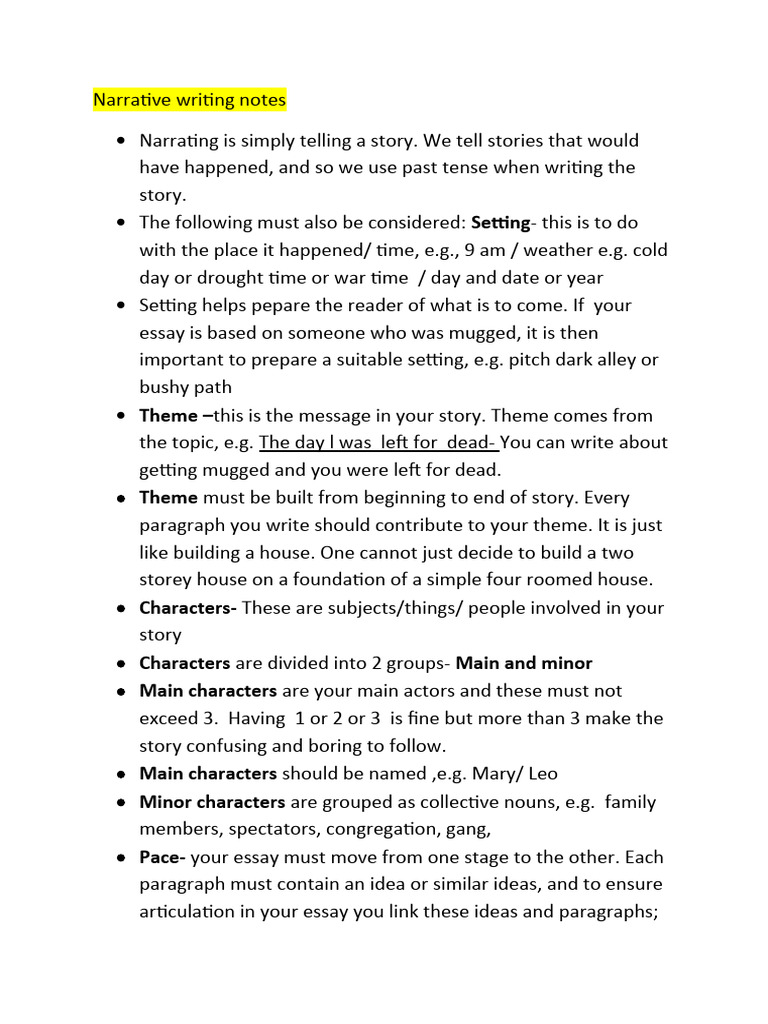 Narrative Writing Notes | PDF | Language Mechanics | Linguistics