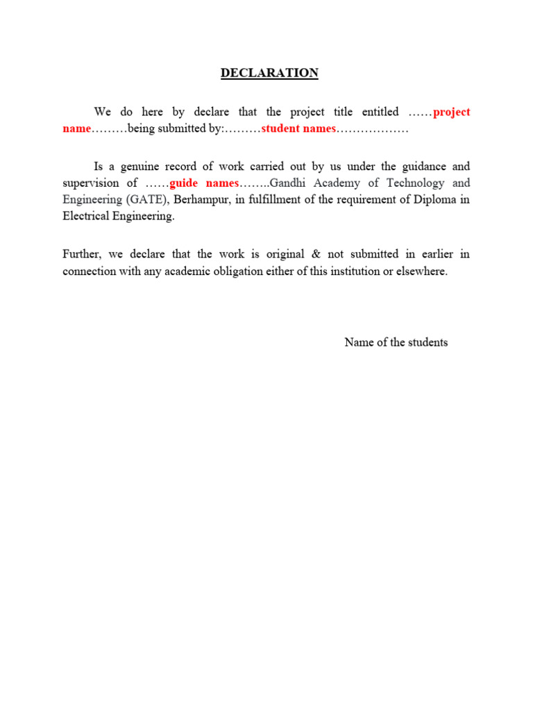 Declaration Project Pdf