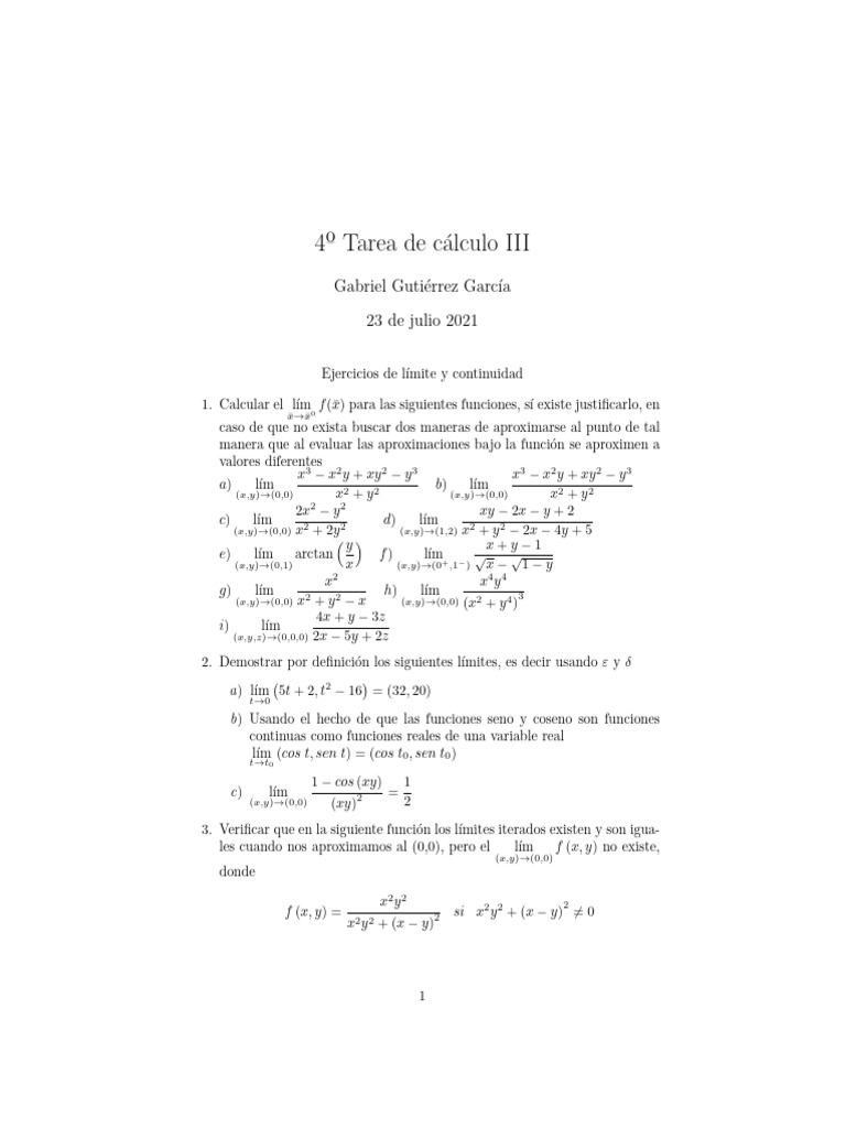 4 Tarea de C Lculo III | PDF | Función (Matemáticas) | Análisis matemático