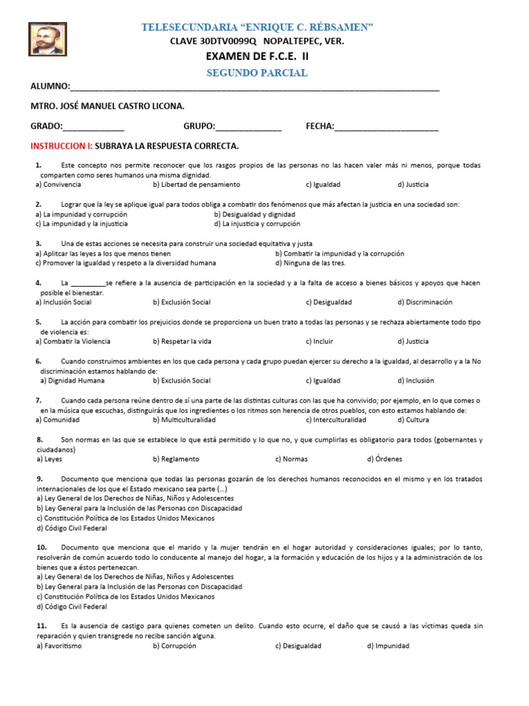 Examen Fce 2do Parcial 2024 | Descargar gratis PDF | Exclusión social | Igualdad social