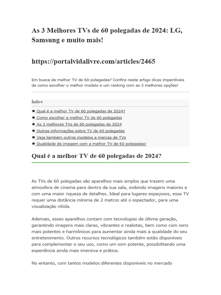 As 3 Melhores TVs de 60 Polegadas de 2024 - Ajustar | PDF | HDMI ...