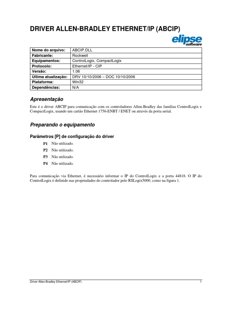 Driver ABCIP para ControlLogix e CompactLogix via Ethernet/IP | PDF ...