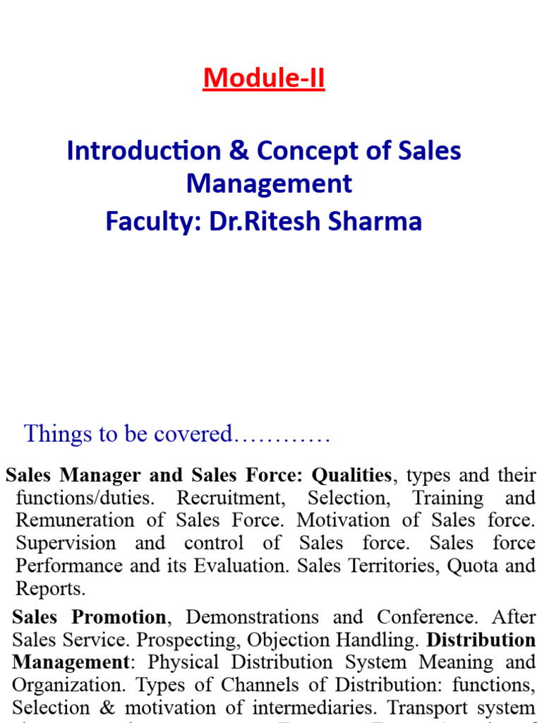 SALES MANAGEMENTBBA V-Module II | PDF | Sales | Retail