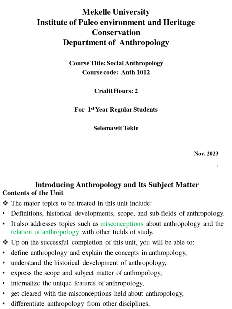 Anthropology Module-Selam Edited | PDF | Anthropology | Evolution